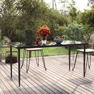 vidaXL Garten-Esstisch Schwarz 160x80x74 cm Stahl und Hartglas - Vidaxl