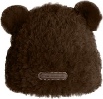 Generic Bonnet tricot&eacute; en forme dours mignon pour filles, bonnet en tricot &eacute;pais et chaud, adorable couvre-chef dhiver pour enfants, caf&eacute;, Taille unique