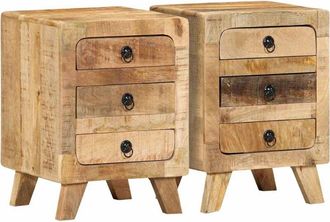 vidaXL Table de chevet 2 pcs 37x32x50 cm bois massif de manguier brut - Vidaxl