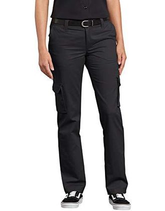 Dickies Pantalon Cargo Extensible à Jambe Droite pour Femme Coupe décontractée, Noir, 42