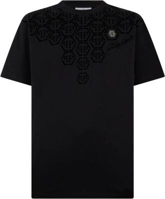 Philipp Plein Homme, Tops, Noir, Taille: S Round Neck T-Shirt Hexagon