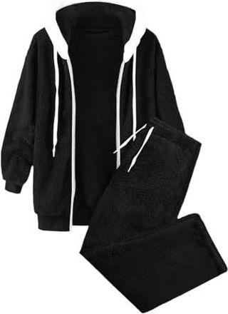 Generic 2026 Surv&ecirc;tement dint&eacute;rieur pour femme - Hiver moelleux- Avec veste &agrave; capuche et pantalon - Polaire chaude - 2 pi&egrave;ces - Combinaison de loisirs douille