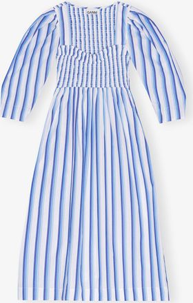 Ganni Robe longue en coton smock&eacute; &agrave; rayures bleues Bleu biologique - Taille 36 - Pour Femme