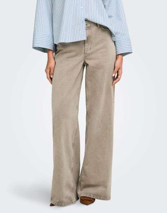 Jacqueline de Yong Vera jean cropped taille mi-haute beige-Marron