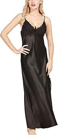 ORANDESIGNE Lingerie Femme Sexy Femme Robe de Chambre Chemise de Nuit en Satin Nuisette Lingerie Pyjama Peignoir Robe de Nuit Grande Taille S-3XL Noir 36