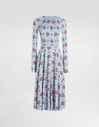 Dolce & Gabbana Small Flower Bouquets-print Long Charmeuse Dress - Frau Kleider Mehrfarbig 52