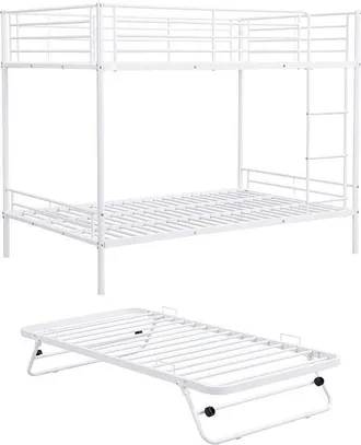 Vente-Unique Lits superpos&eacute;s 2 x 90 x 190 cm avec lit dappoint - Blanc - DUOTIS