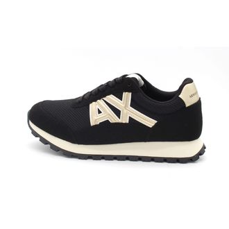 A|X Armani Exchange Damen Essential, Drop, Microsuede Details Sneaker, Black Pale Gold, 36.5 EU