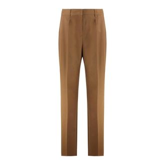 Max Mara Femme, Pantalons, Brun, Taille: 38 FR Wool Gabardine Pleated Front Pants