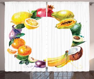 Abakuhaus Obst Rustikaler Gardine, Naturkost Gem&uuml;se, Schlafzimmer Kr&auml;uselband Vorhang mit Schlaufen und Haken, 280 x 175 cm, Mehrfarbig