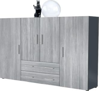 Vladon Le Buffet Haut Nora bahut avec 2 tiroirs et 4 Portes avec Un Total de 8 Compartiments derri&egrave;re, Anthracite Mat/avola-Anthracite (166,5 x 106,5 x 35 cm
