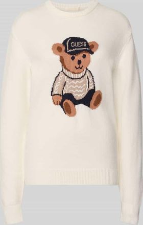 Guess Regular Fit Strickpullover aus Viskose-Mix mit Motiv-Stitching