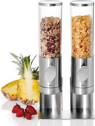 Adhoc CS12 2er Set Fr&uuml;hst&uuml;ck Cerealien-/ M&uuml;slispender mit St&auml;nder DEPOSITO (ohne Inhalt), Edelstahl/Acryl