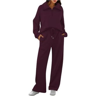 Generic Ensemble de v&ecirc;tements de d&eacute;tente pour femme - Doublure en satin pour femme - Pull &agrave; manches longues - Surv&ecirc;tement 2 pi&egrave;ces pour femme, bordeaux, XXXL