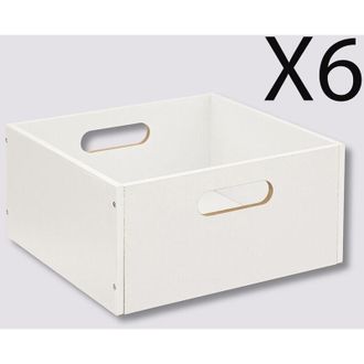 PEGANE Lot de 6 boites de rangement, paniers de rangement en bois coloris blanc - Longueur 31 x Profondeur 31 x Hauteur 15 cm -PEGANE