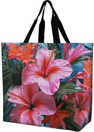 Generic Plante Tropicale &Agrave; Fleurs Roses Sac Cabas D&eacute;contract&eacute; Tote Bag Imperm&eacute;able Sac A Main Femmes Pour Plage Voyage Universit&eacute;
