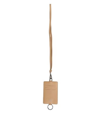 Dolce & Gabbana Mens Beige Leather Logo Embossed Lanyard Card Holder Wallet Calf