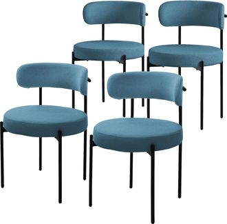 ML Design ML-Design Esszimmerst&uuml;hle 4er Set, K&uuml;chenstuhl aus Teddystoff Blau, Wohnzimmerstuhl mit R&uuml;ckenlehne, Polsterst&uuml;hle mit schwarzen Metallbeinen, Lounges