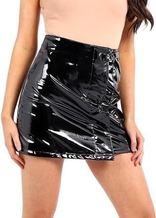 SS7 Femmes Jupe en Vinyle Mini Jupe Noire Vernie