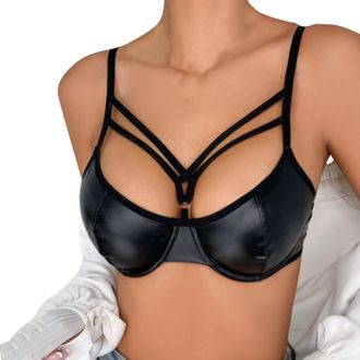jieGorge Unsichtbarer Push Up BH Damen PU-Leder Dessous Schnalle Riemchen Ausschnitt BH B&uuml;gel Push Up Bralette Cosplay Dessous Sexy Push-up-BH f&uuml;r Damen, einfa