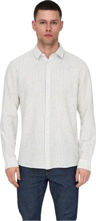 Only & Sons Caiden Gestreiftes Leinenhemd - - Shirts - Herren - Beige - L