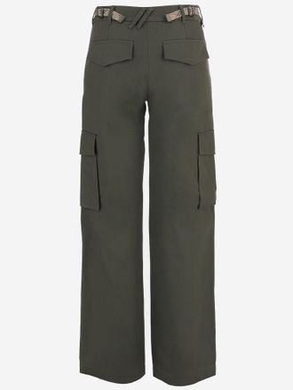 Burberry Womens Cotton Cargo Pants With Checked Trim Green Trousers