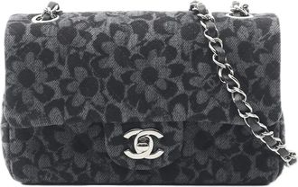 Chanel 2021-2025 Denim Quilted Flower Mini Rectangular Single Flap crossbody bag - Grau