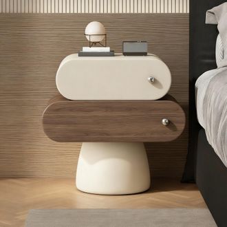 Generic Nachttische, Nachttisch Mit Drehbarer Schublade Und Zylindrischen Schrankbeinen Aus Massivholz, Abgerundete Ecken for Schreibtischlampe, B&uuml;Cher