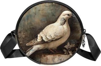 Generic Petit sac &agrave; bandouli&egrave;re rond pour femme, motif pigeon, vintage, avec fermeture &eacute;clair, bretelles r&eacute;glables, sac &agrave; main rond d&eacute;contract&eacute; pour femmes et