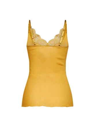Saint Laurent Womens Tank Top Yellow Ribbed Silk
