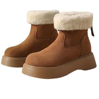 Generic JJDFW Bottes de neige pour femme Automne Hiver Camel Couleur Camel Bout Rond Doux Chaud Chaussures Fond &Eacute;pais Talons 5,5 cm Femme Courte Peluche Chevi
