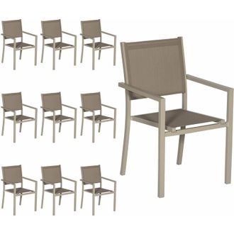Happy Garden Happy Garden - Lot de 10 chaises en aluminium taupe - textil&egrave;ne taupe