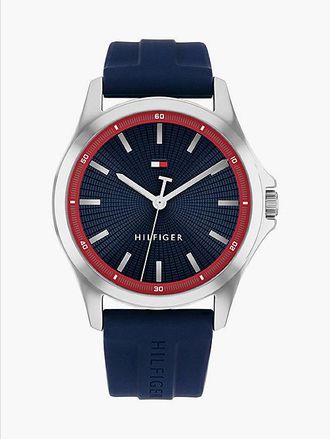 Tommy Hilfiger Montre en acier inoxydable &agrave; bracelet silicone bleu