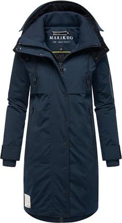 Marikoo Manteau dhiver chaud pour femme avec cordon de serrage &agrave; la taille et capuche (amovible) Anoukaa 16 S-3XL, bleu marine, XXL