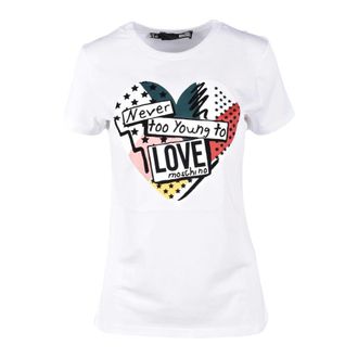 Love Moschino Femme, Tops, Blanc, Taille: 38 FR T-shirt en coton avec impression damour