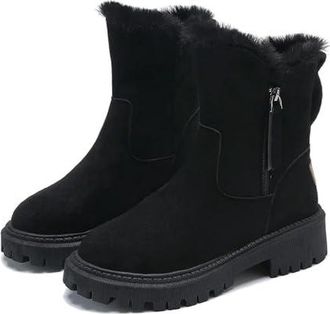 Generic GLDFW Bottes de neige pour femme - Chaudes - Antidérapantes - En peluche - Chaussures plates en daim, Noir, 37.5 EU