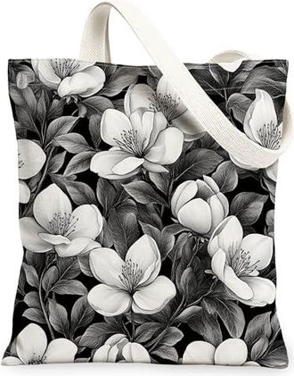 Generic Sac fourre-tout esth&eacute;tique en toile pour le shopping, 33 x 38 cm, sac d&eacute;picerie r&eacute;utilisable pour femme, motif r&eacute;tro de fleurs sauvages, d&eacute;coration ca