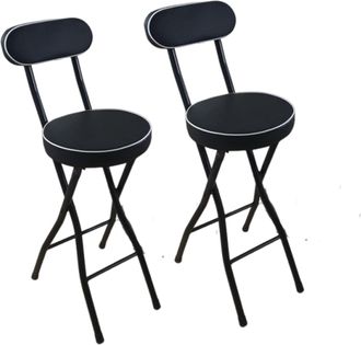 Generic 2 St&uuml;ck Klappbare Barhocker mit R&uuml;ckenlehne, Faltbare Tragbare Runde Gepolsterte Hockerst&uuml;hle in Thekenh&ouml;he f&uuml;r Das K&uuml;che Esszimmer(Black,55cm/21.6in)