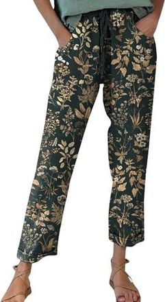 Generic Pantalon Lin Femme &Eacute;t&eacute; Fluide D&eacute;contract&eacute; Womens Autumn Fragrant Linen Print Casual Pants Perfect for Spring Comfortable and Trendy for Relaxed Days a