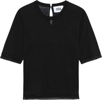 Alpha Studio Femme, Tops, Noir, Taille: 42 FR Maglia Girocollo Mix Fabric