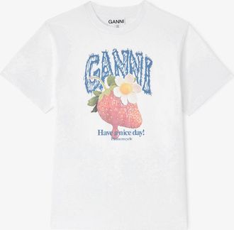 Ganni T-shirt &agrave; imprim&eacute; fraise Blanc Coton biologique - Taille M - Pour Femme