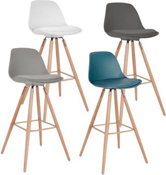 IDMarket Lot de 4 tabourets de Bar SARA Mix Color Gris fonc&eacute;, Gris Clair, Blanc et Bleu Canard