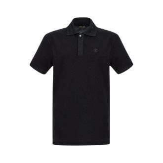 Roberto Cavalli Homme, Tops, Noir, Taille: XS Polo Noir avec Logo Fabriqué en Italie