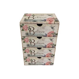 Mobili Rebecca Frisiertisch, Sekret&auml;r Schmuckk&auml;stchen, MDF Baumwolltuch, 4 Schubladen In Abgenutztem Wei&szlig;-Pink, Sekret&auml;r F&uuml;r Make-up Schmuck - Ma&szlig;e: 32 &times; 16 &times; 20 cm 