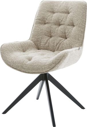 DELIFE Esszimmerstuhl Taimi-Flex Kreuzgestell breit Schwarz Webstoff Soft Beige 360° drehbar Wippfunktion