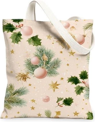 Generic Sacs fourre-tout en toile florale de No&euml;l, design &eacute;l&eacute;gant dornement, sacs d&eacute;picerie r&eacute;utilisables, vintage l&eacute;gers et lavables en toile pour T, p&ecirc;che, 