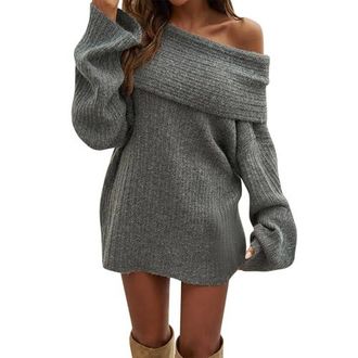 Generic Pull pour femme - &Eacute;paules d&eacute;nud&eacute;es - Manches longues - Coupe ample - Couleur unie - Pull d&eacute;contract&eacute; - Chaud et confortable - Pour lautomne et lhiver 