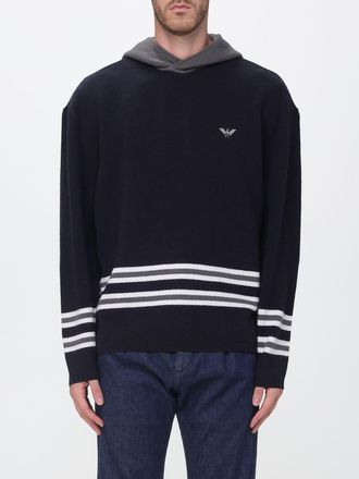 Emporio Armani Sweat &agrave; capuche en maille de laine vierge avec logo Aigle