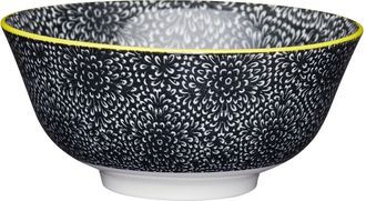 KitchenCraft Fu&szlig;schalen mit zeitgen&ouml;ssischem Blumenmuster, Keramik, Schwarz Und Wei&szlig;, 15.5 x 15.5 x 7.5 cm, 4 Einheiten
