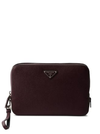 Prada Clutch mit Logo-Schild - Braun